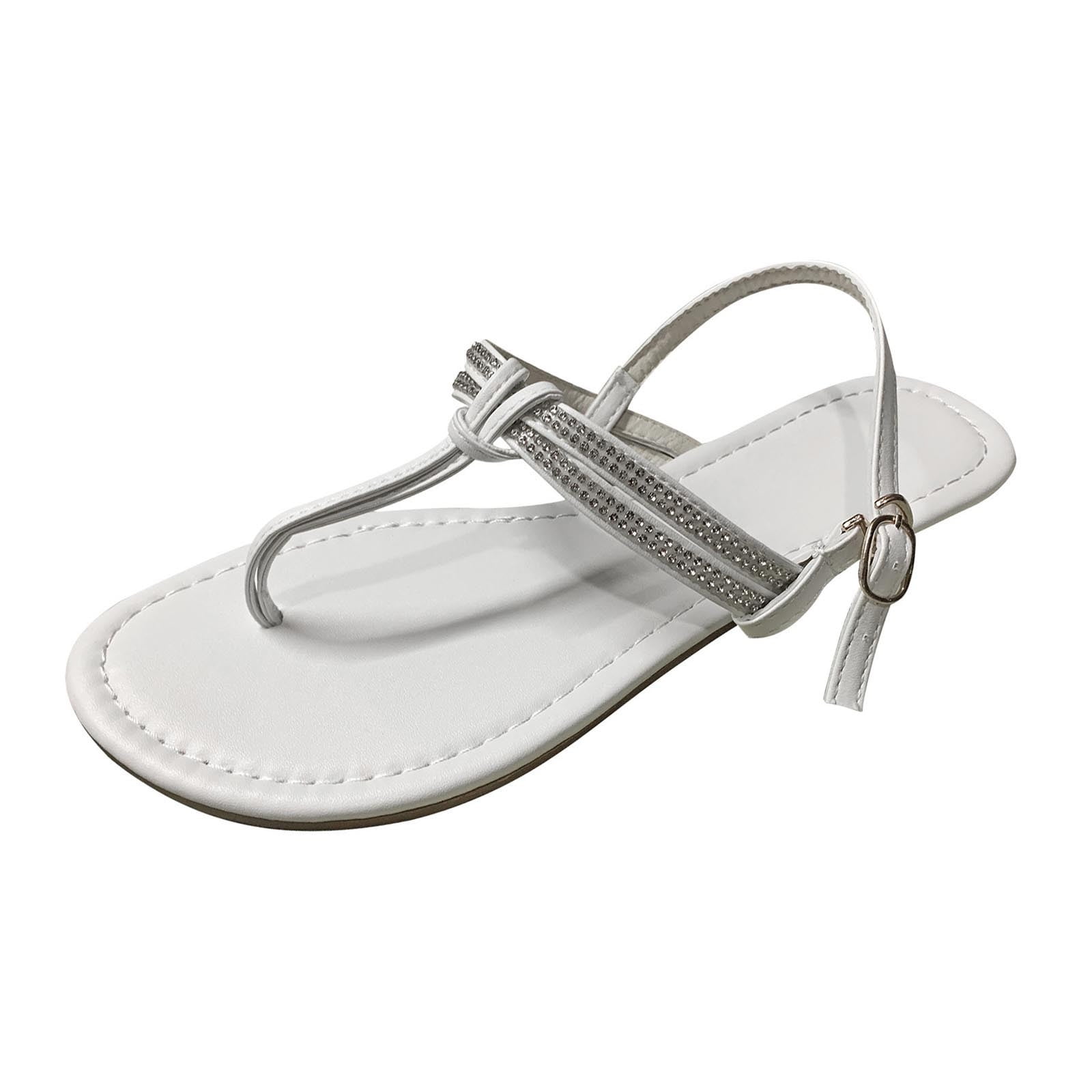 GERsome Women's Braided T-strap Thong Slip On Flat Sandals With Elastic ...