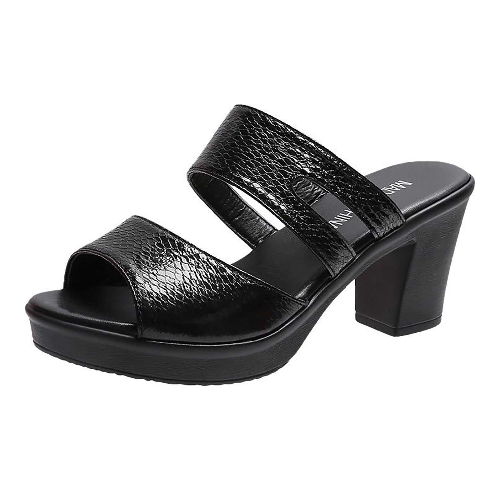 GERsome Women's Chunky Heel Slide Slippers,Summer Fashion Slip On Block ...