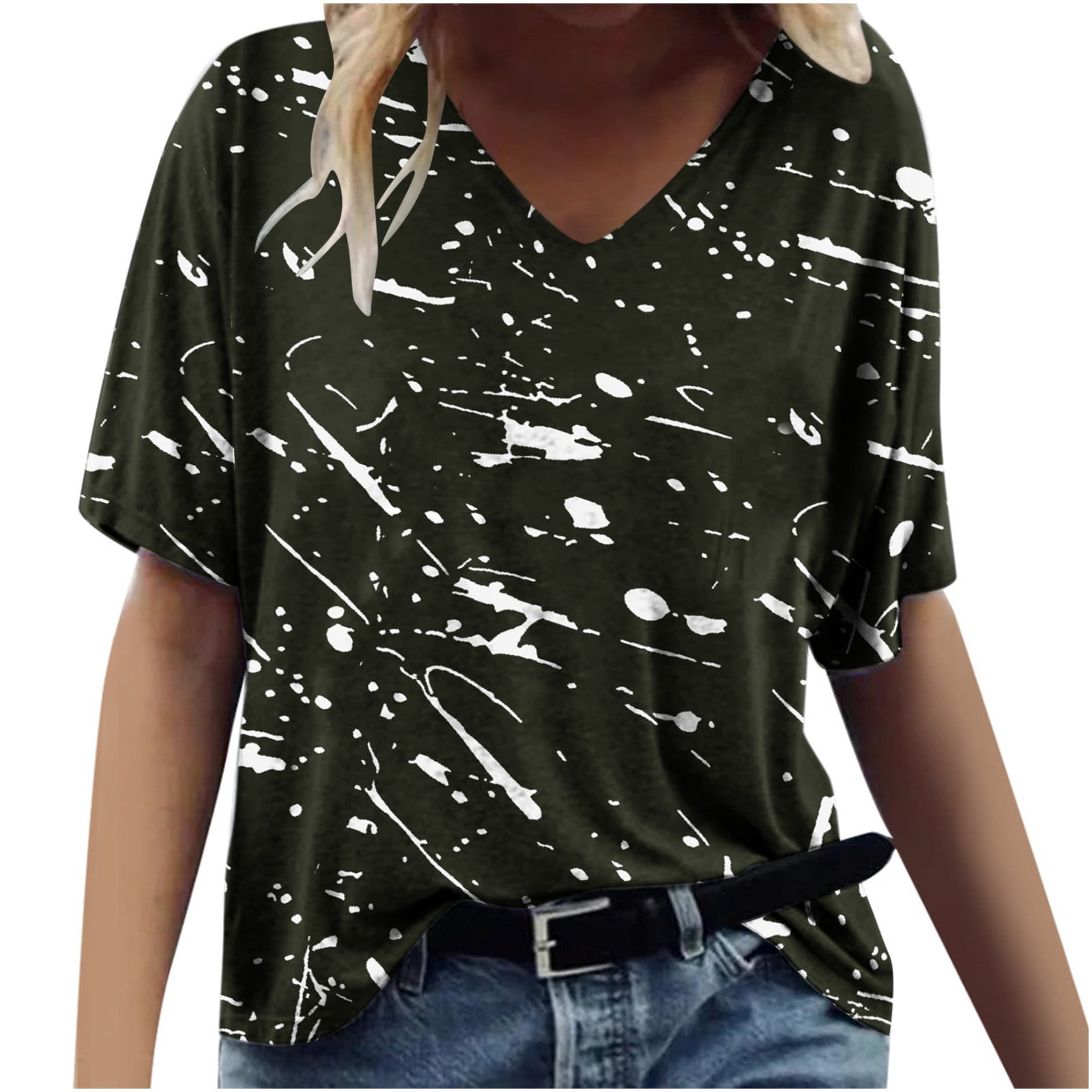GERsome Women's Classic-Fit Short Sleeve V-Neck T-Shirt Trendy Print ...
