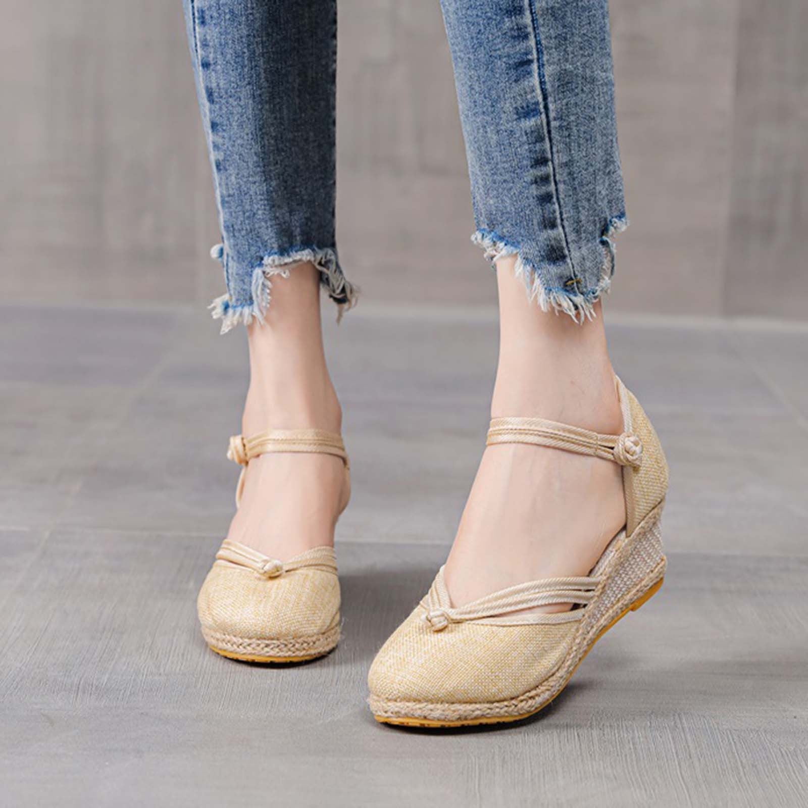 GERsome Women's Closed Toe Elastic Ankle Strap Espadrilles Wedge Sandals - Walmart.com