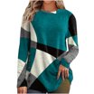 Women's Cotton Blend Round Neck Long Sleeves Color Block Tunic Shirt ...
