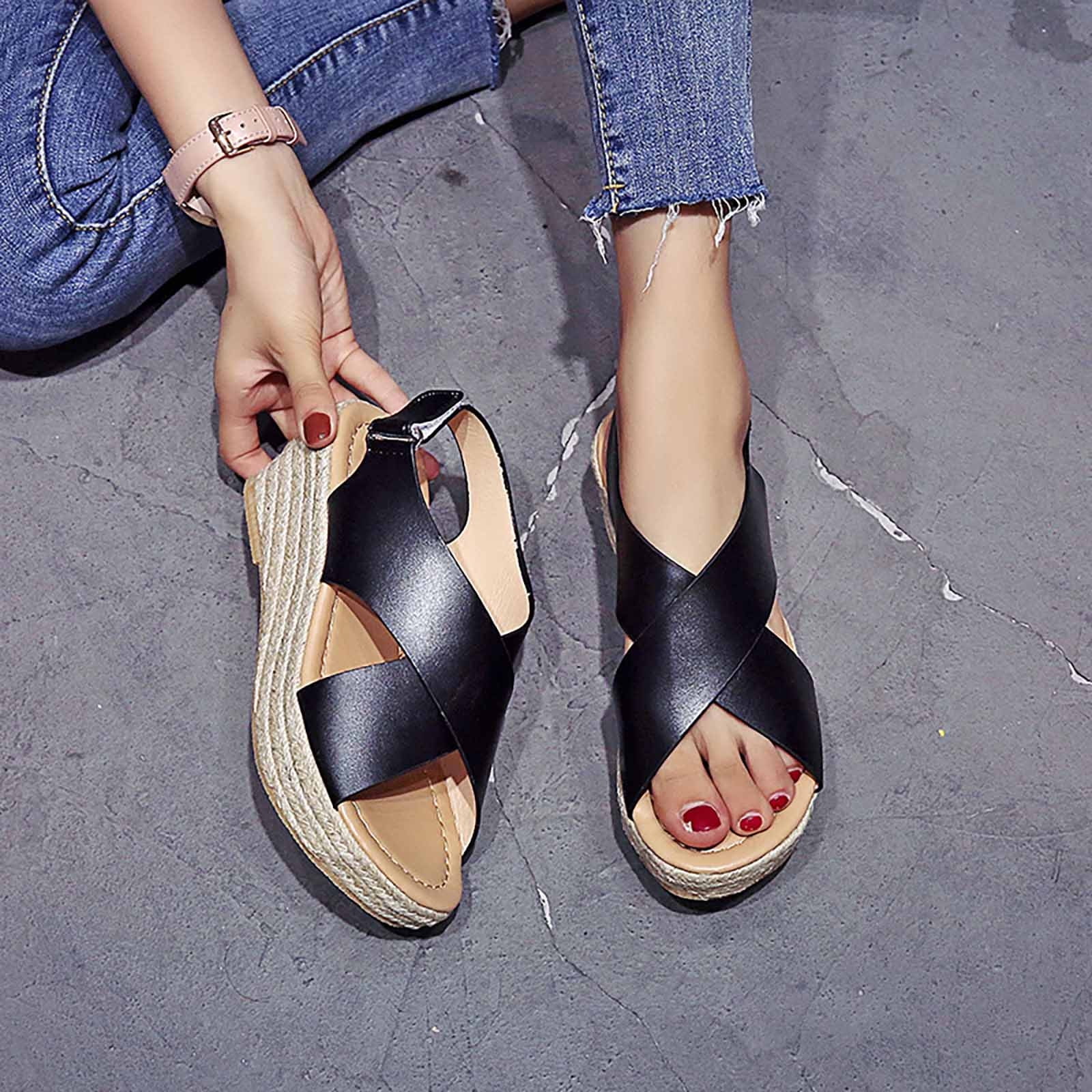GERsome Women's Espadrille Wedge Platform Sandals Open Toe Ankle Buckle Strap Casual Summer ...