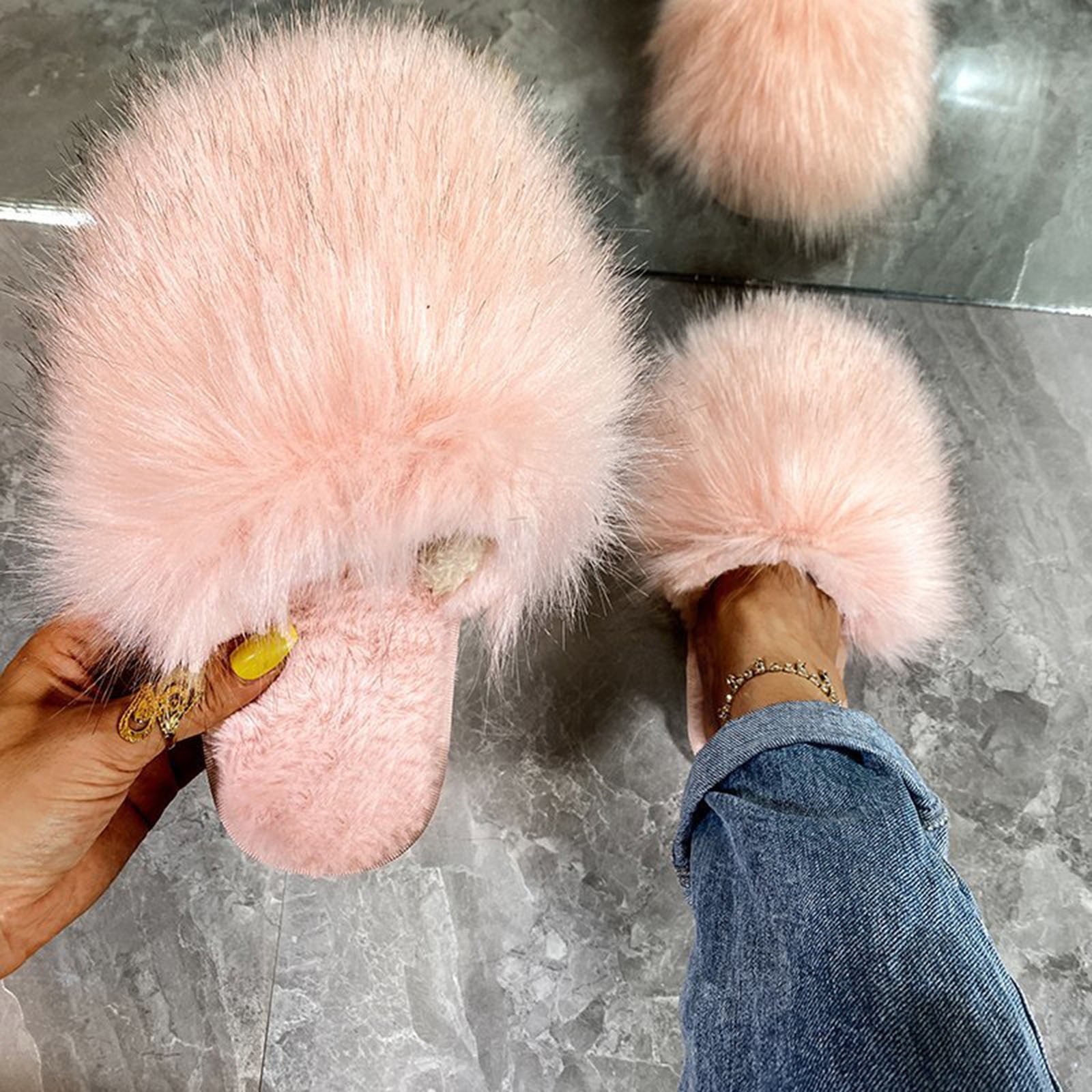 GERsome Women's Fuzzy Fluffy House Slippers Cute Plush Shoes Indoor ...