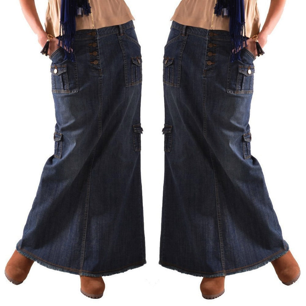 GERsome Women's Maxi Pencil Jean Skirt- High Waisted A-Line Long Denim ...