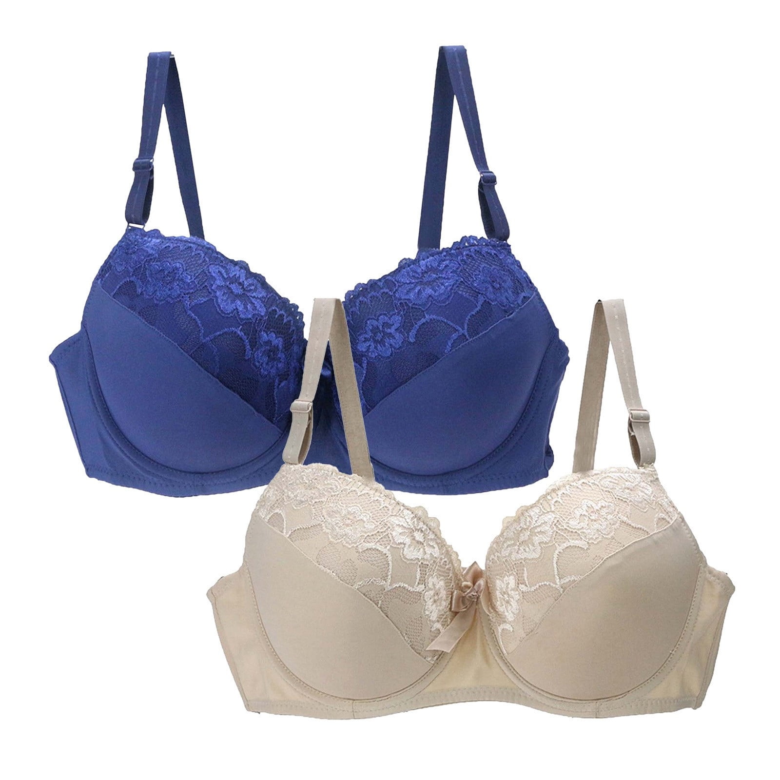 GERsome Women's Pack of 2 Assorted Colo Lace Wireless Push Up Bras Full ...