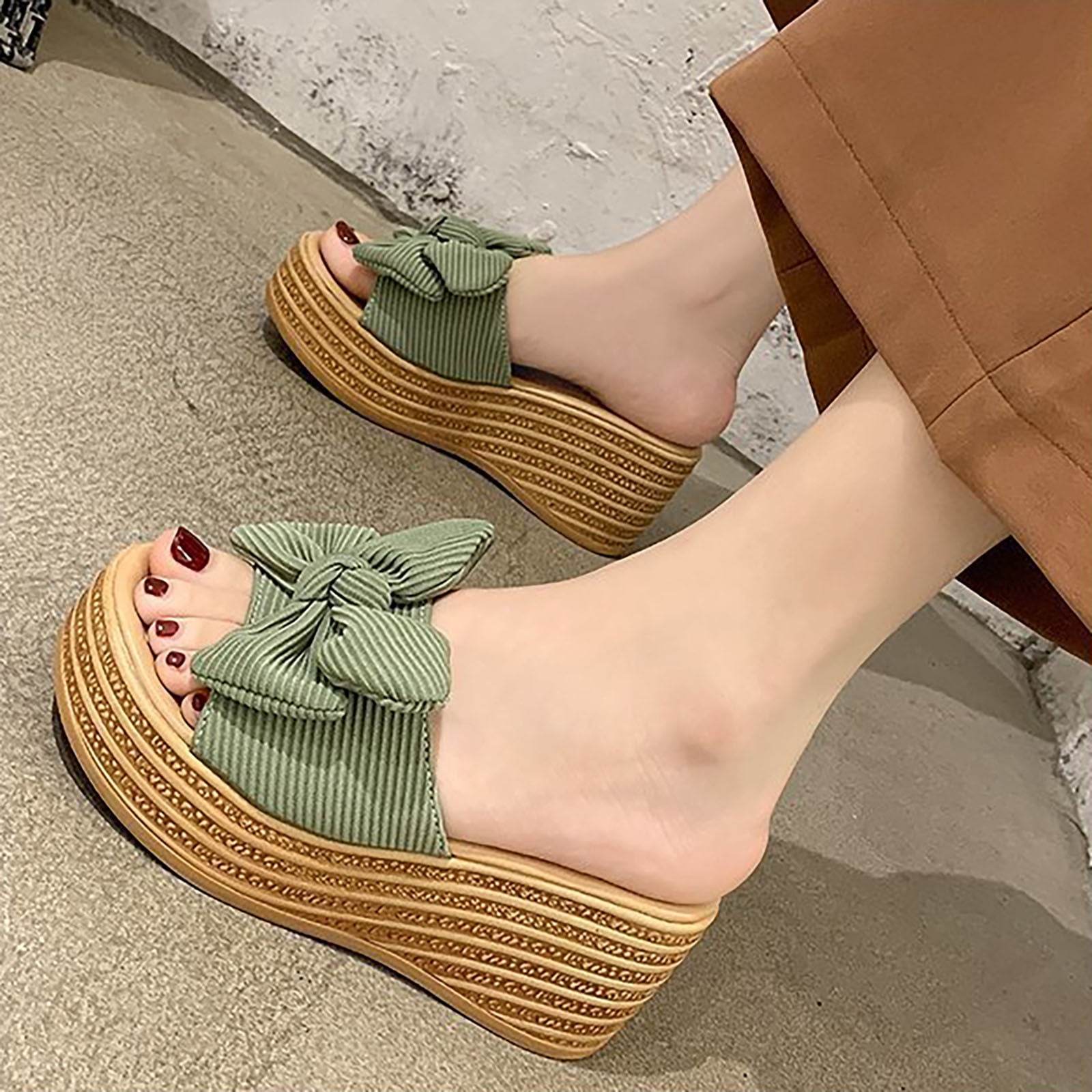 GERsome Women's Platform Wedge Sandals Bowknot Slide Sandals for Women ...