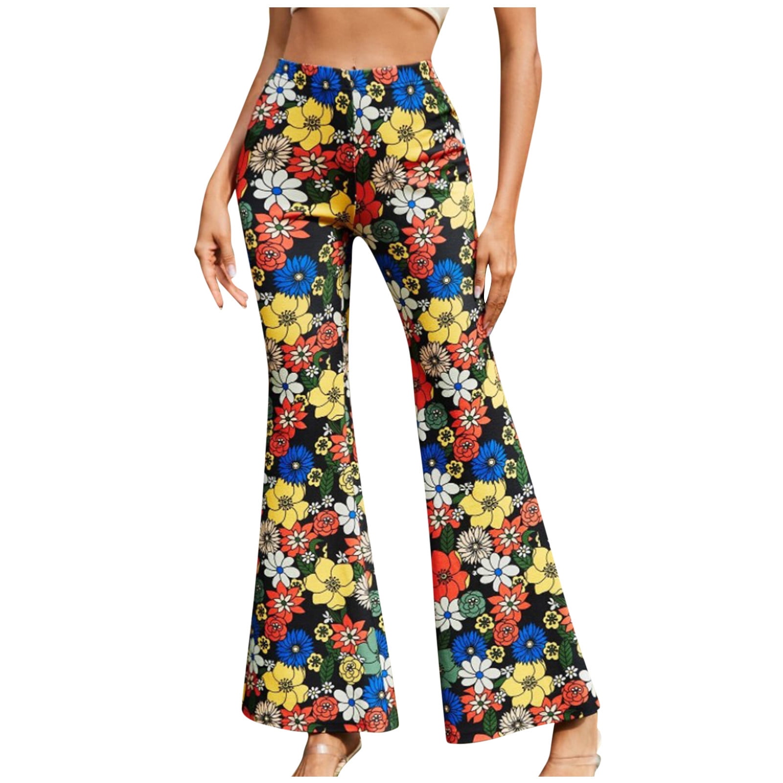 GERsome Women's Print Stretch Bell Bottom Flare Palazzo Pants Trousers ...