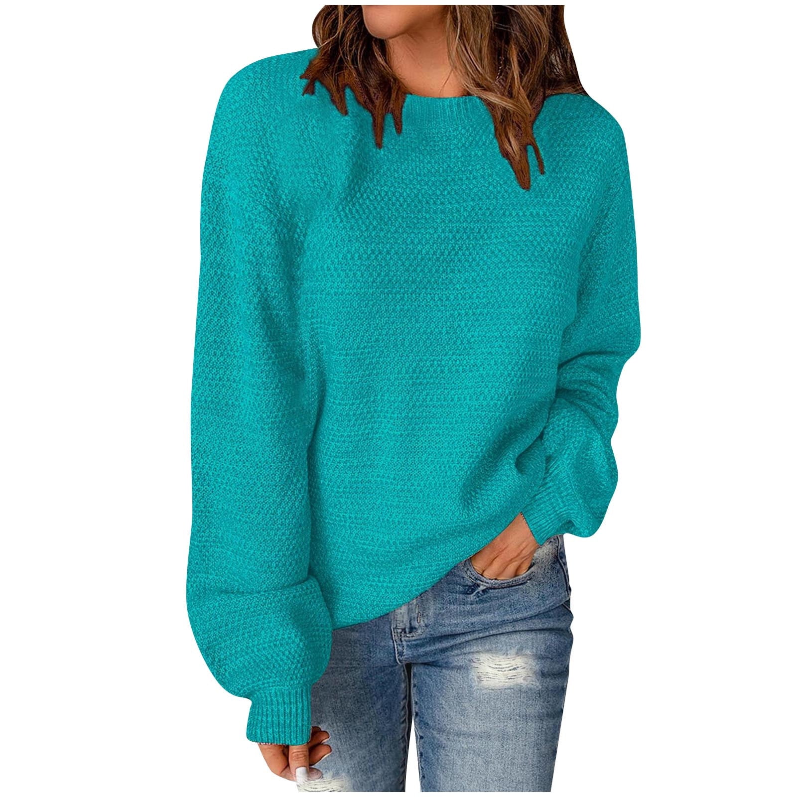 GERsome Women's Puff Long Sleeve Crew Neck Pullover Sweater Soft Ribbed ...