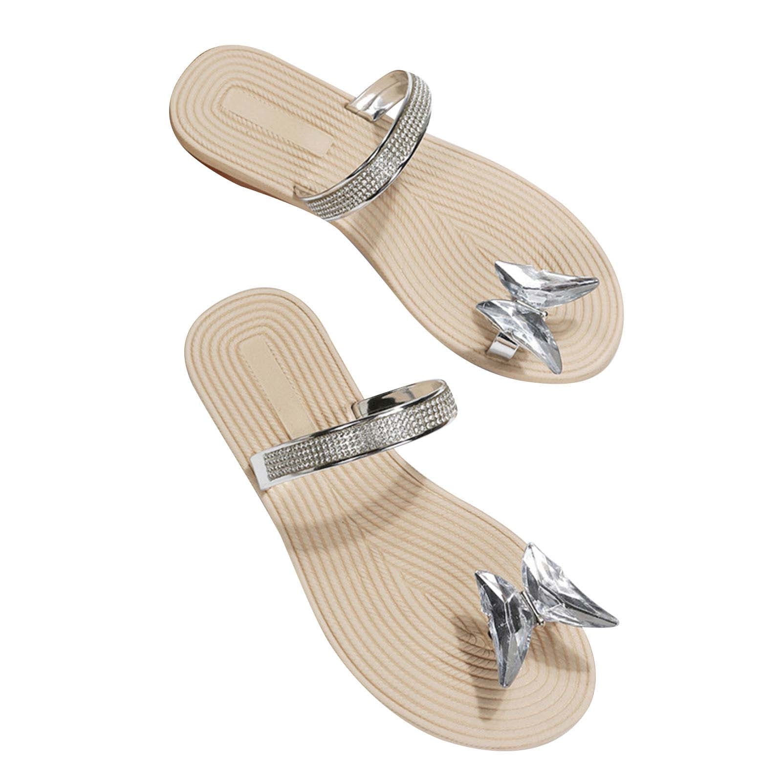GERsome Women's Rhinestone Flip Flops Flat Sandals Slip on Open Toe ...