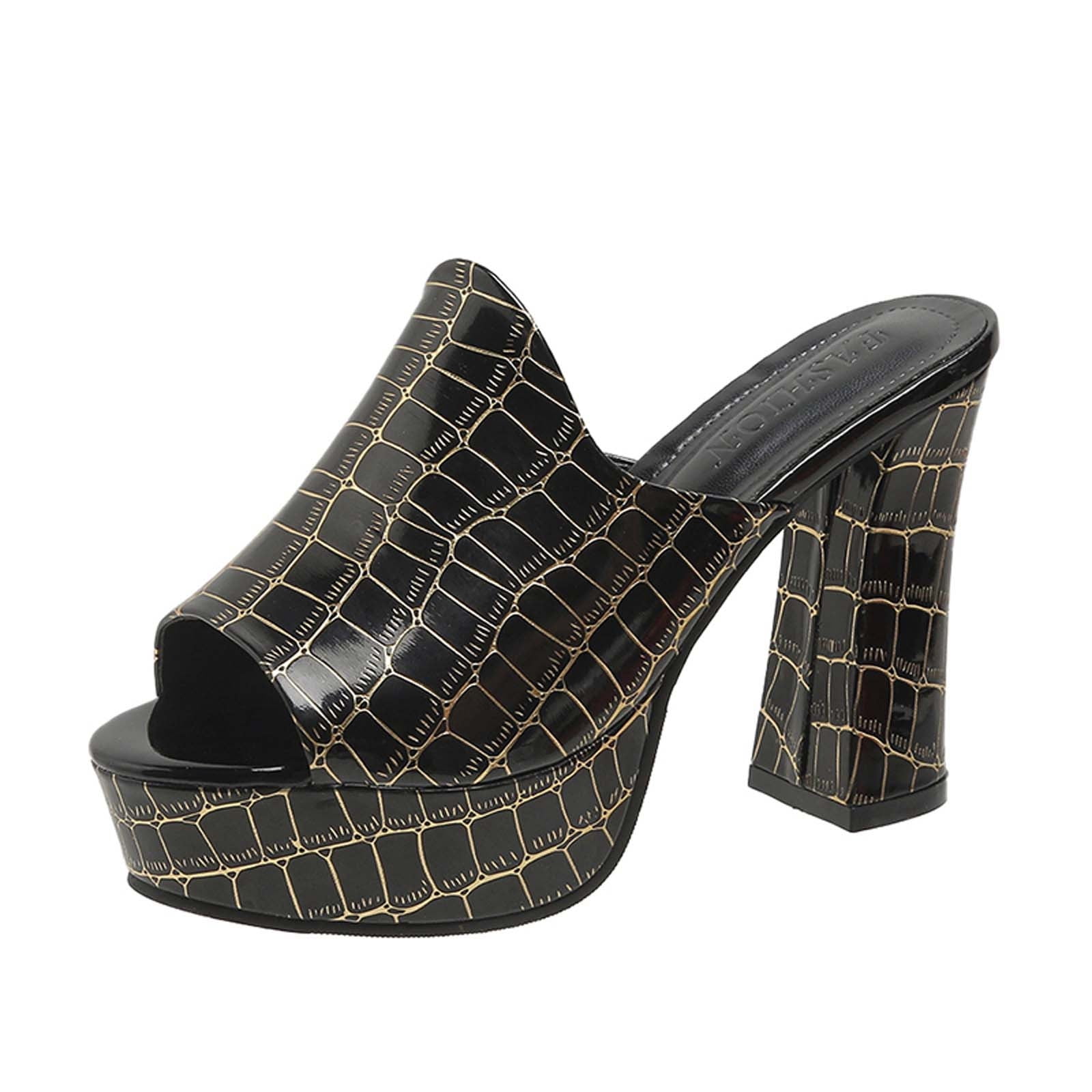 GERsome Women's Square Open Toe Platform Sandals Block Chunky Heeled ...