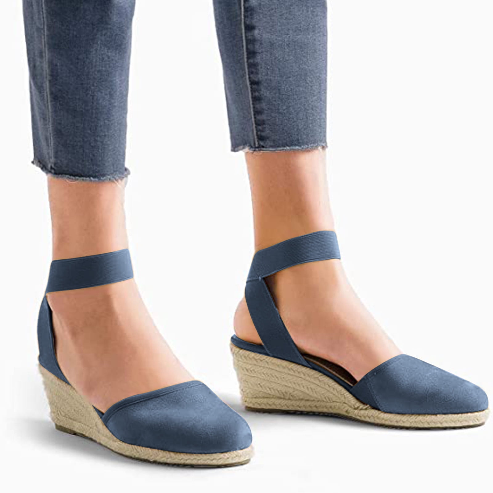 GERsome Women's Suede Casual Elastic Band Platform Straw Woven Wedge ...