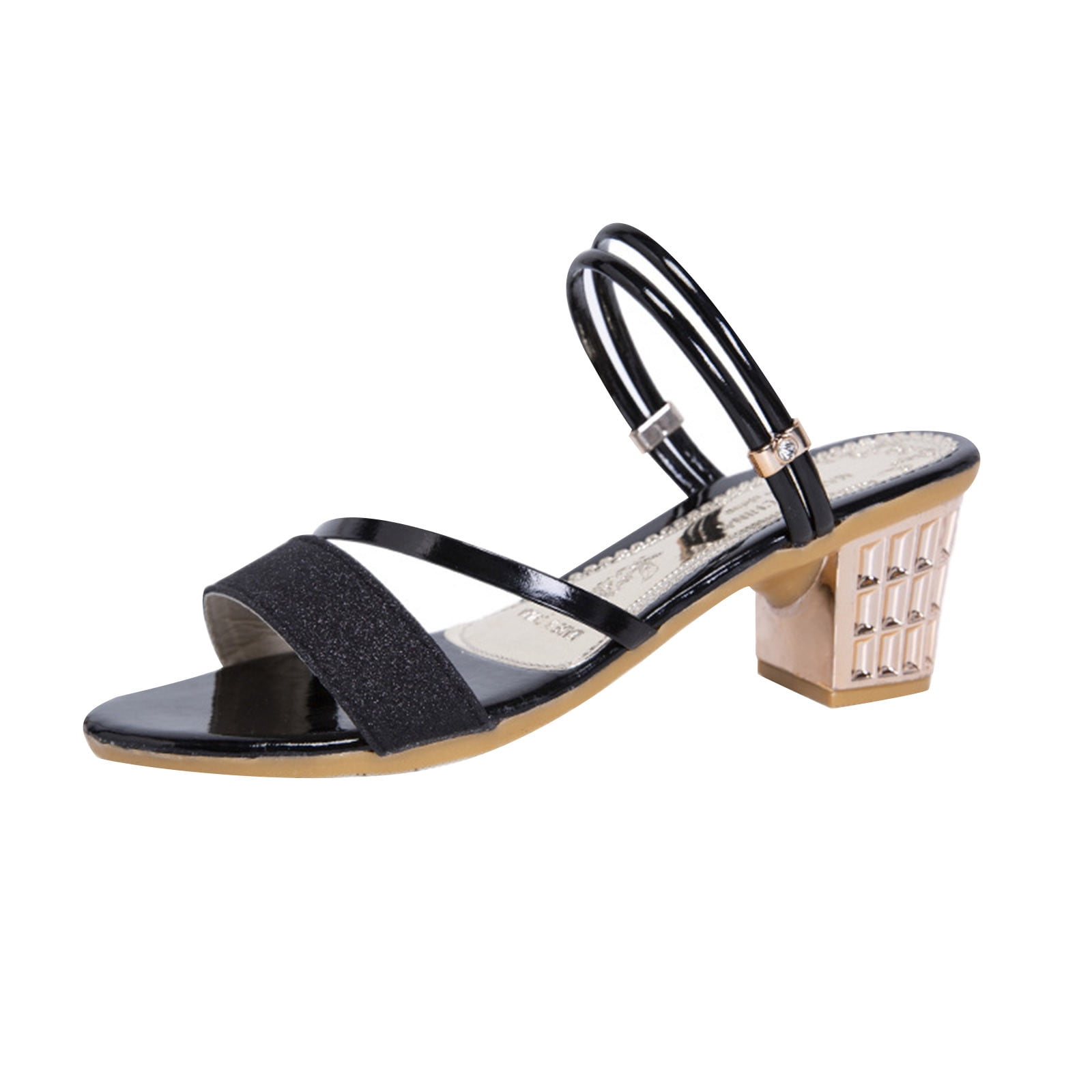 GERsome Women's Summer Round Open Toe Heels Sandals Low Block Chunky ...