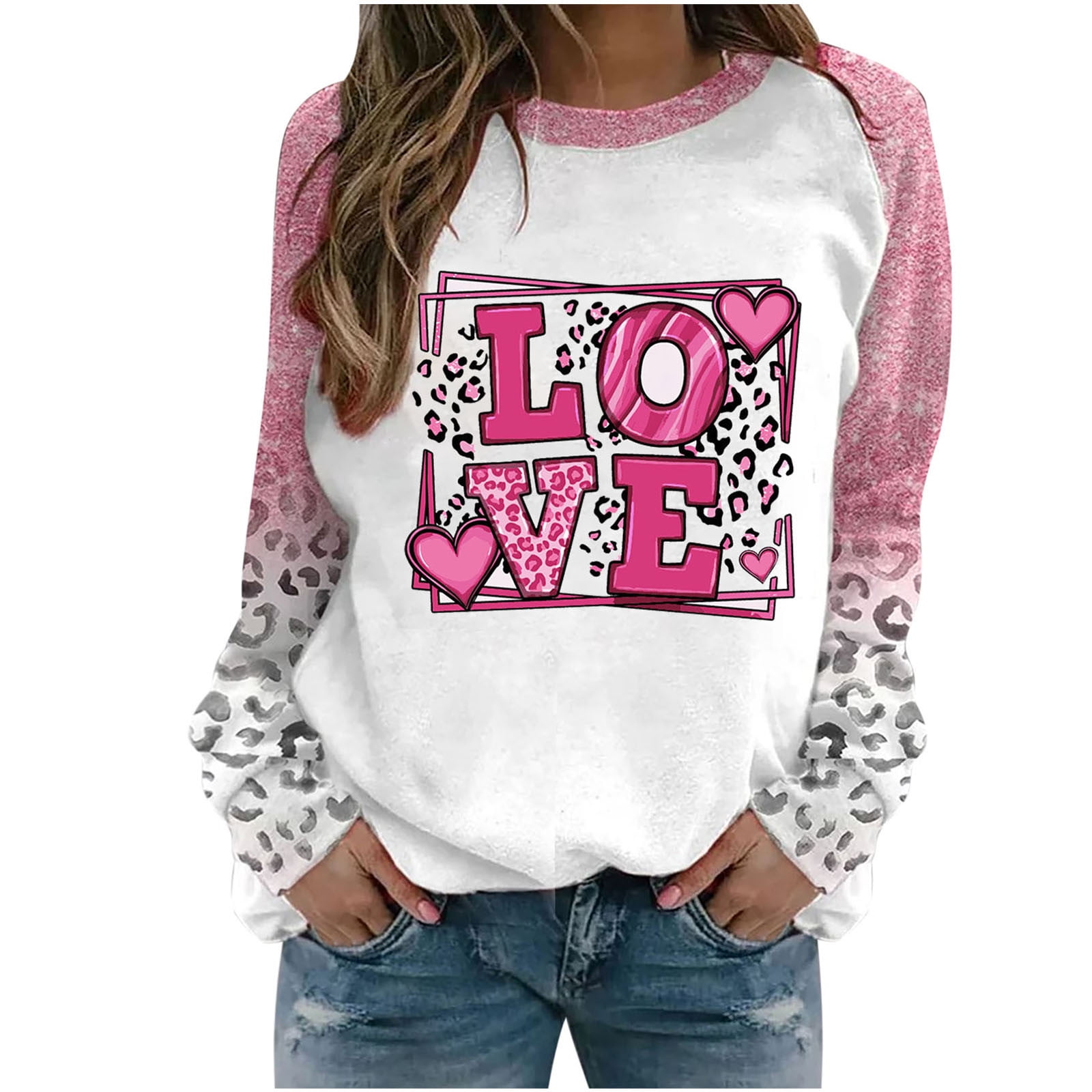 GERsome Women's Valentine's Day Love Printed Long Sleeves Blouse Crew ...