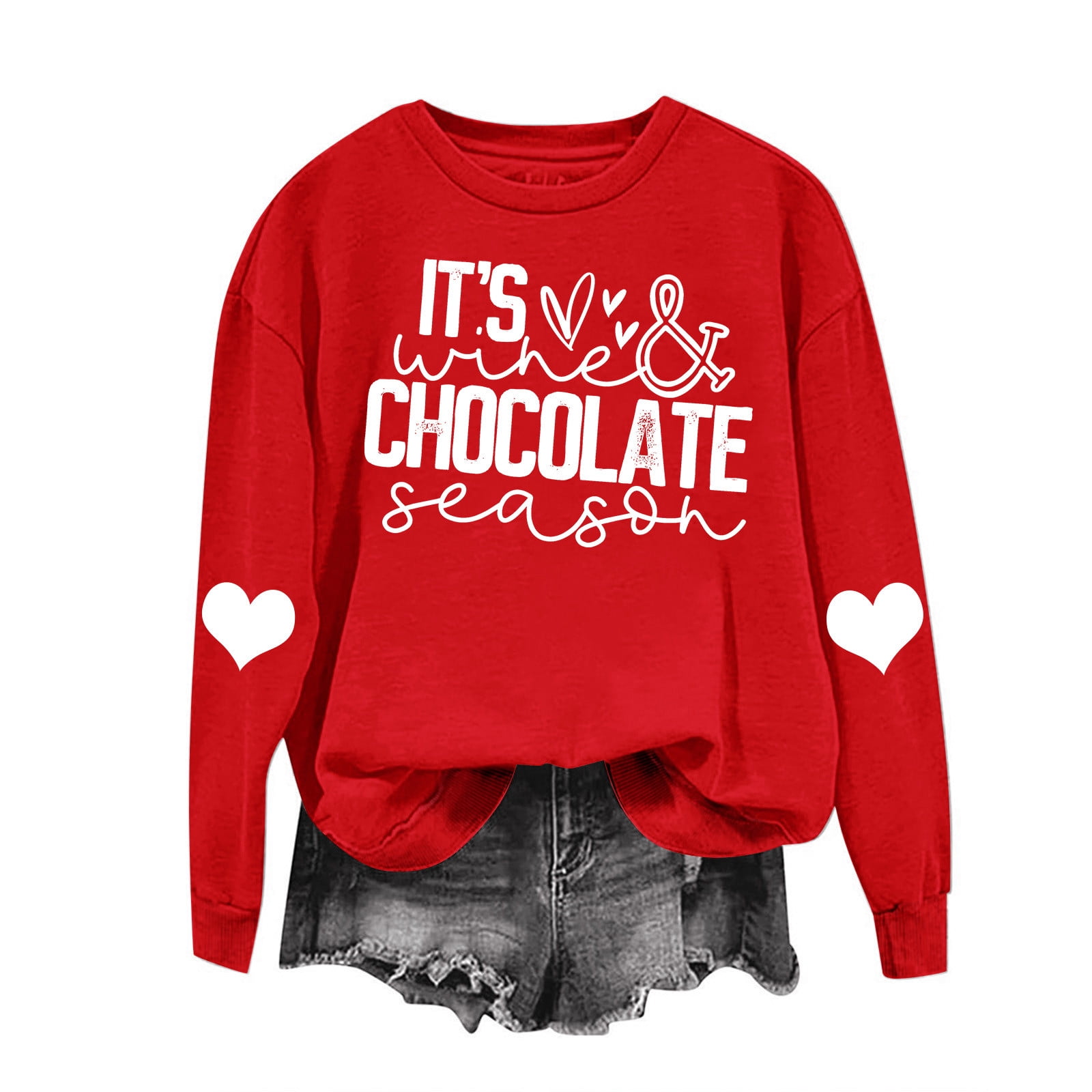 GERsome Women's Valentine's Day Sweatshirt Heart Print Round-Neck Pullover Tops Long Sleeve ...