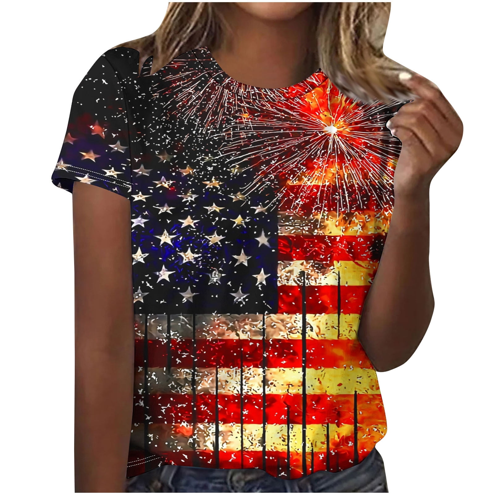 GERsome Womens 4th of July T Shirts American Flag Patriotic Short Sleeve Crew-Neck Tops USA Flag ...