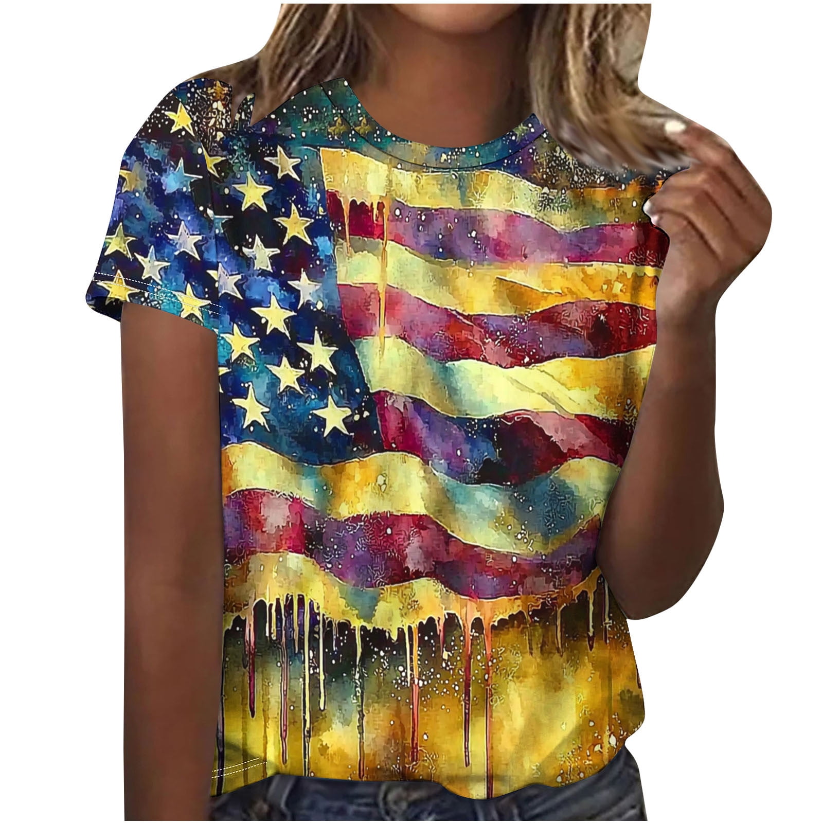 GERsome Womens 4th of July T Shirts American Flag Patriotic Short Sleeve Crew-Neck Tops USA Flag ...