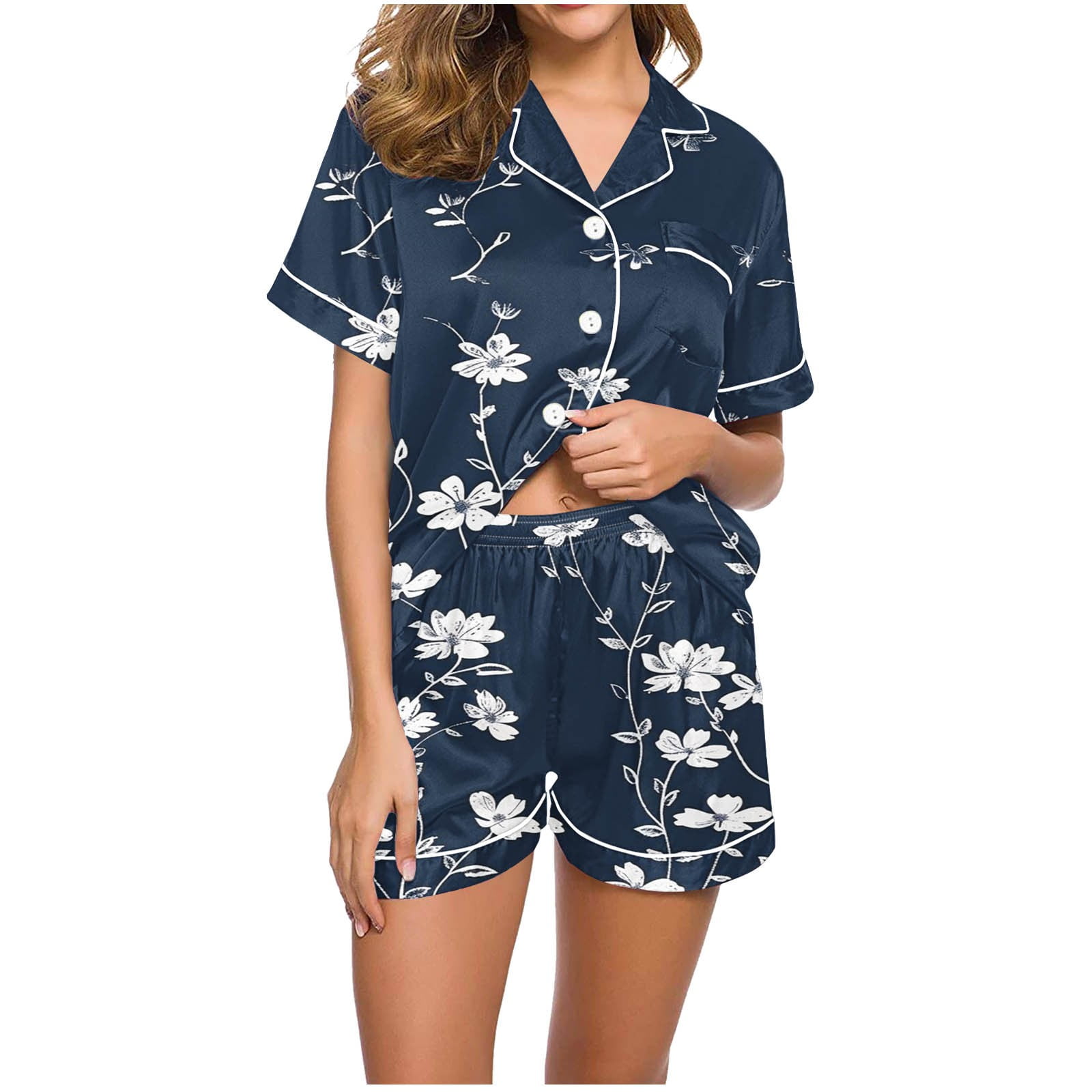 GERsome Womens Button Down Pajama Sets Short Sleeve Notch Collar ...