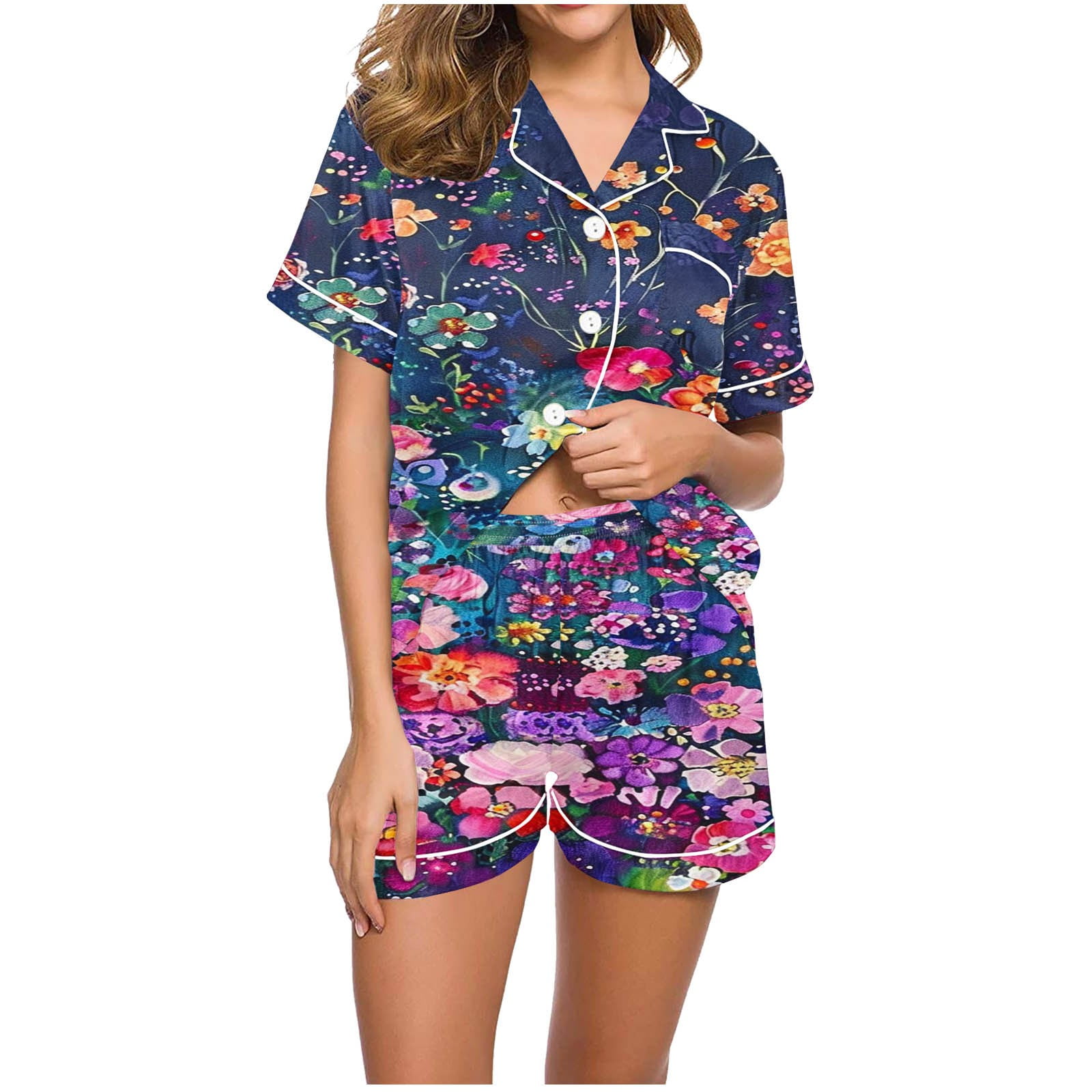 GERsome Womens Button Down Pajama Sets Short Sleeve Notch Collar ...
