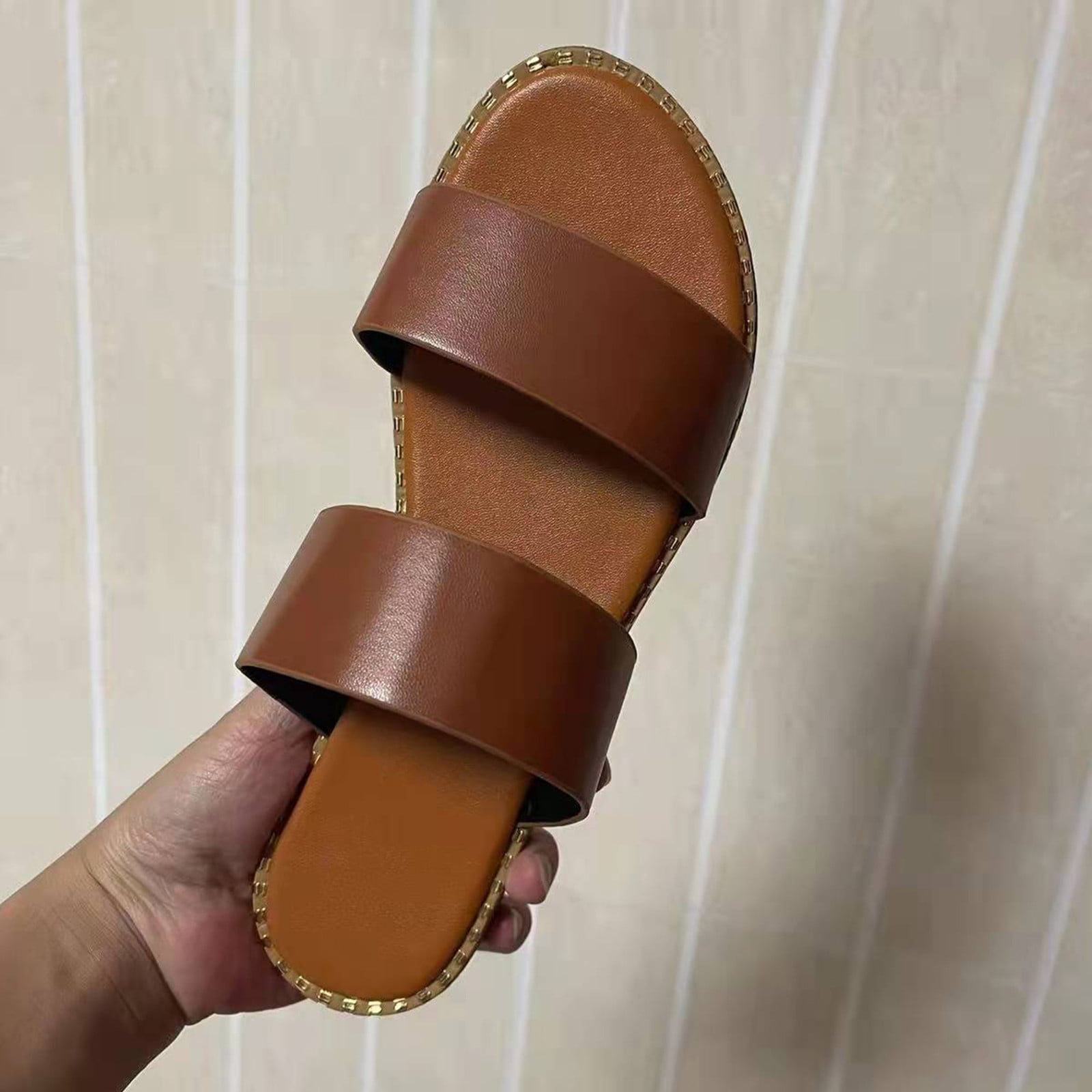 GERsome Womens Flat Sandals Round Open Toe Slides Summer Beach Sandals ...