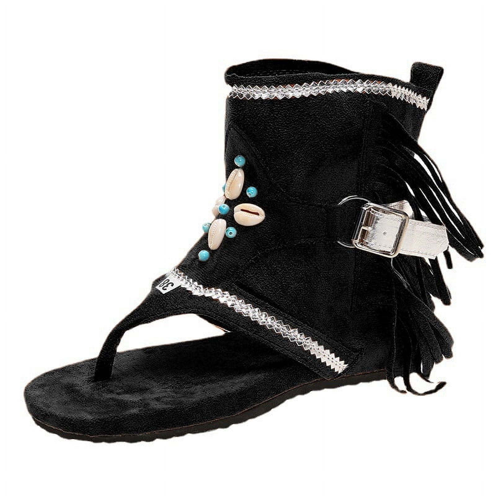 GERsome Womens Flat Tassel Gladiator Sandals Summer Bohemian Back ...