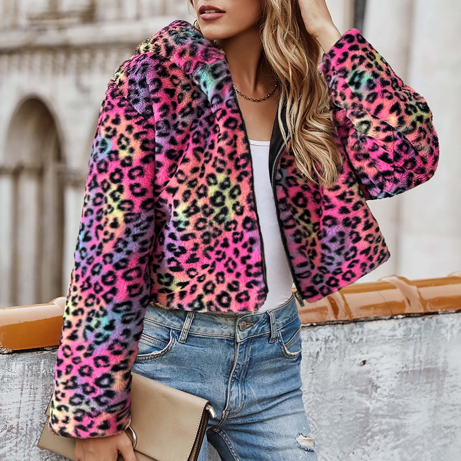 GERsome Womens Leopard Print Fleece Coat, Spring and Winter Fashion ...