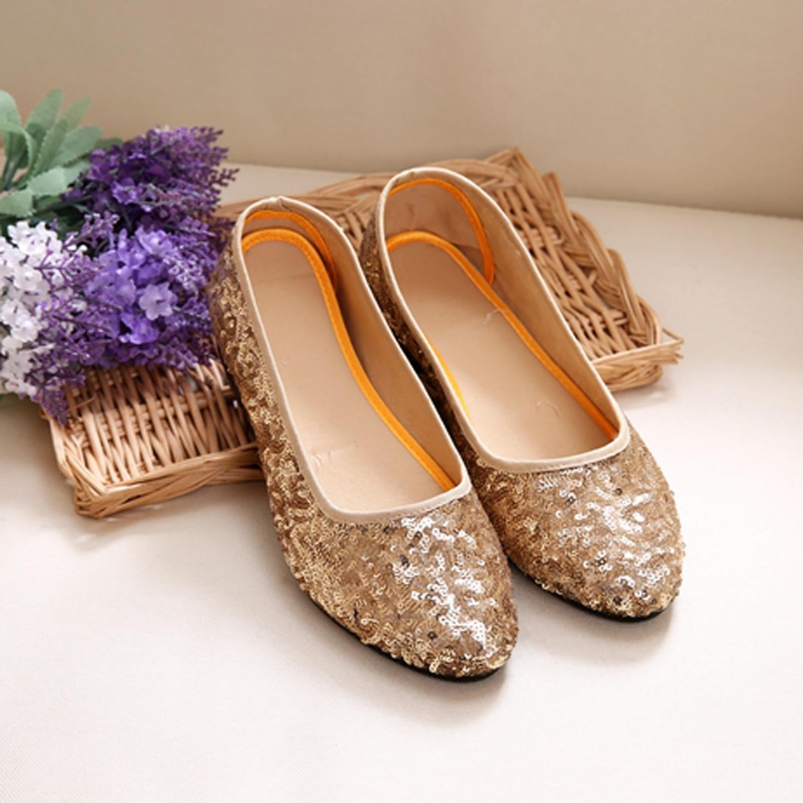 GERsome Womens Pointed Toe Flat Shoes Rhinestones Dress Shoes Low Wedge ...