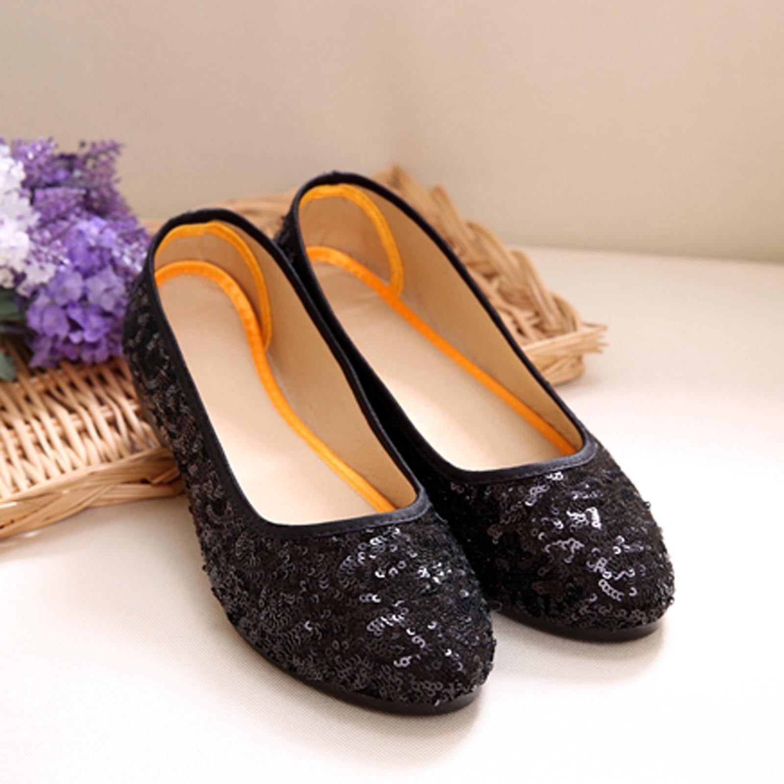 GERsome Womens Pointed Toe Flat Shoes Rhinestones Dress Shoes Low Wedge ...