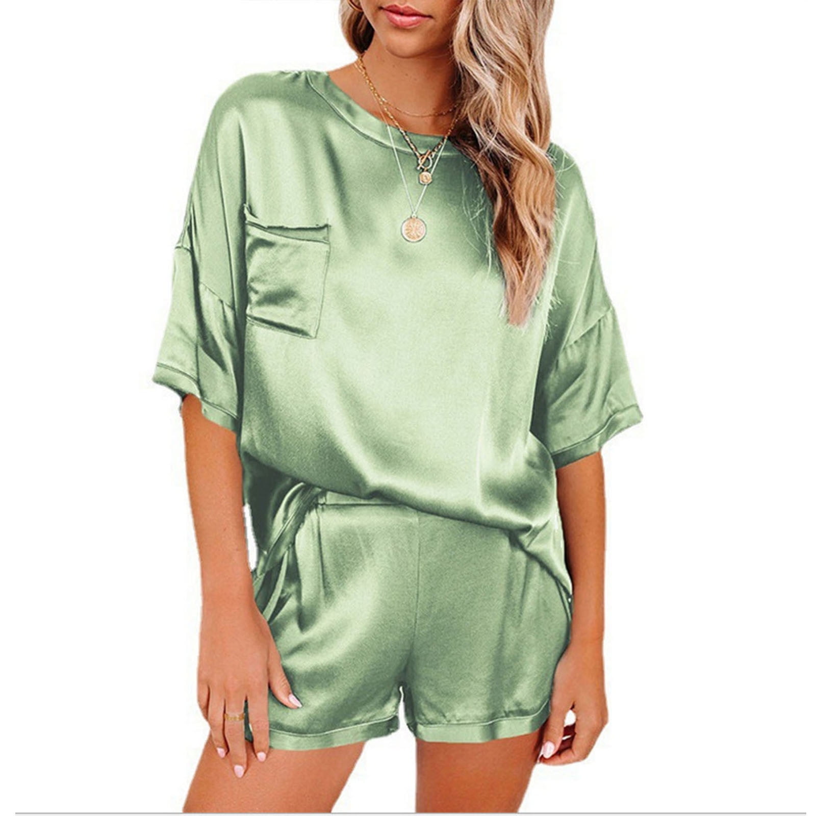GERsome Womens Satin Pajama Short Sleepwear Bride Soft Pj Lounge Sets ...