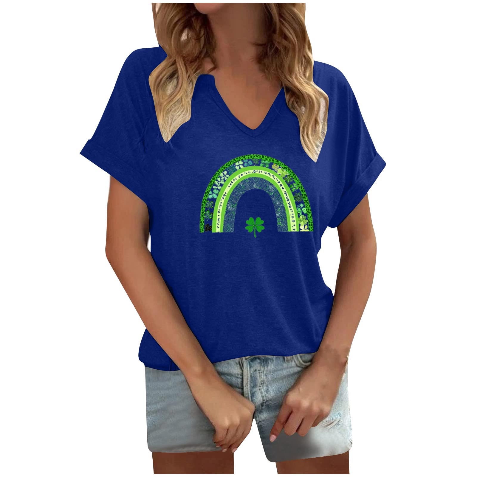 GERsome Womens Short Sleeve V-Neck Tshirt St Patricks Day Graphic Tee Shirt Shamrock Lucky T ...