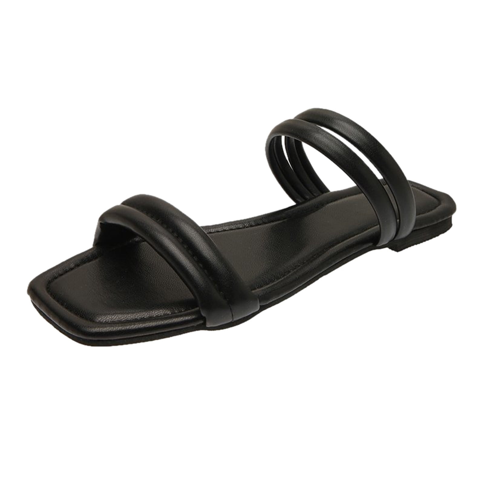 GERsome Womens Strappy Flat Sandals Square Open Toe Straps Slides for ...