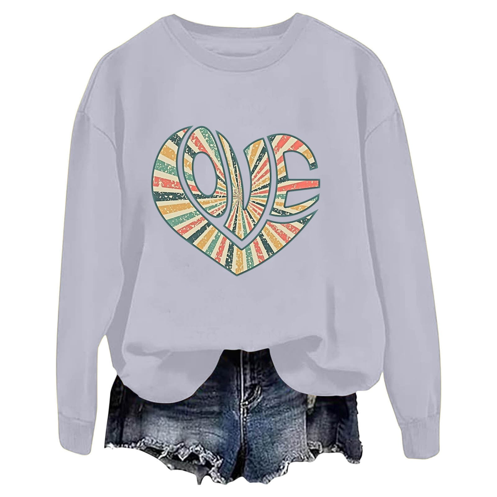 Gersome Womens Valentines Day Sweatshirt Love Heart Print Pullover Long