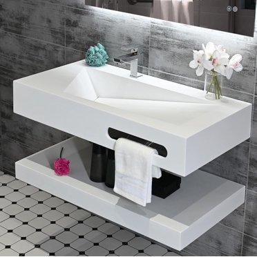 MEDUNJESS 21'' Stone Resin Bathroom Vessel Sink Rectangular Modern Above Counter Bathroom Sink ...