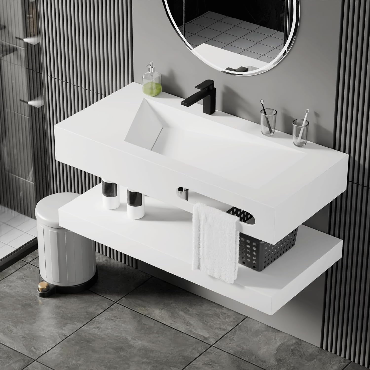 GGISHA 40"x19" Wall Mount Bathroom Vanity with Sink Stone Resin ...