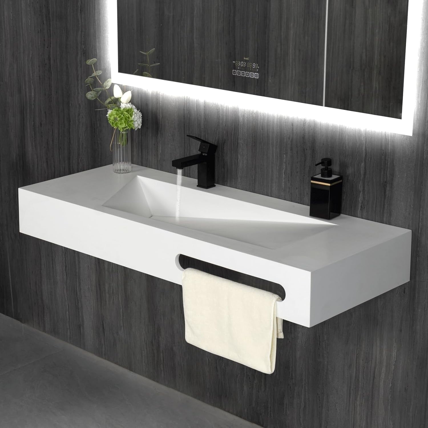GGISHA 48x19 Bathroom Wall-Mount Vanity with Sink, Rectangular Vessel ...