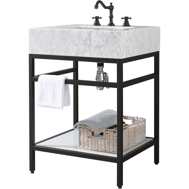 GESIPOR Bathroom Carrara Marble Vanity with Sink 24" x 21" Freestanding ...
