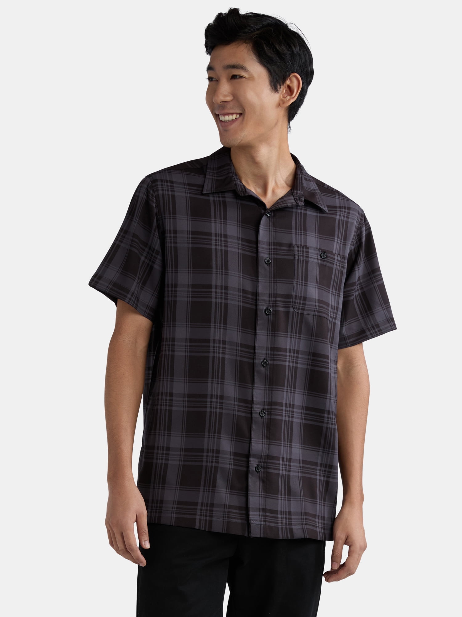George Men's & Big Men's Microfiber Button Up Shirt with Short Sleeves ...