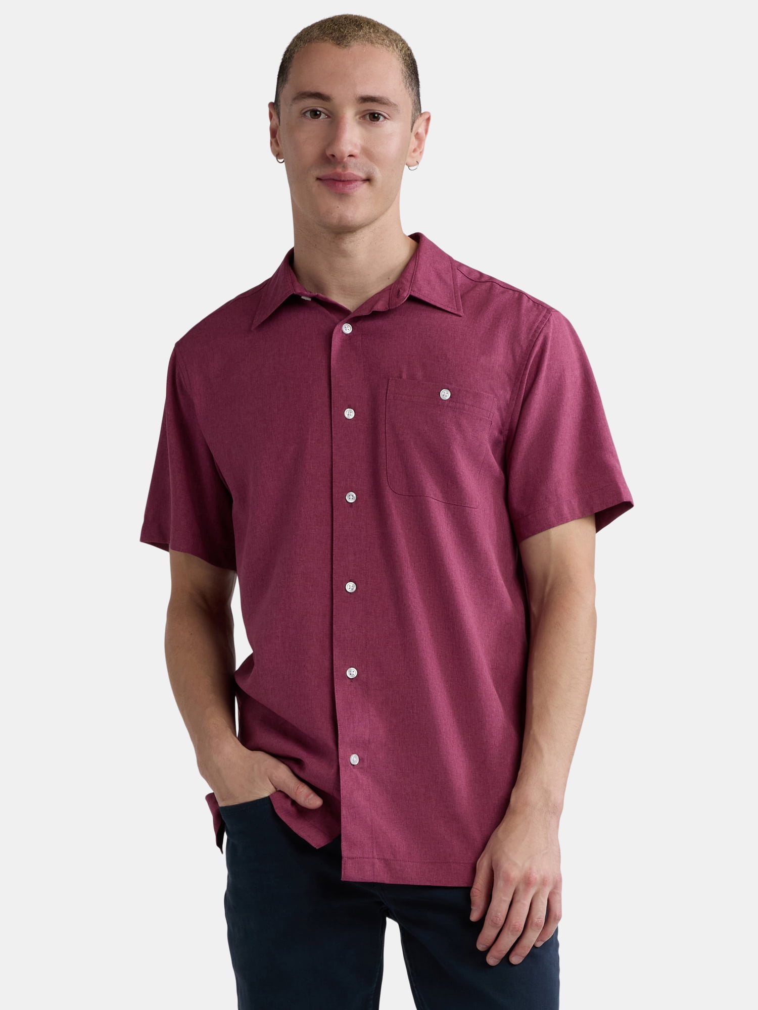 George Men's Microfiber Button-Up Shirt Short Sleeves Sizes S-3XL ...