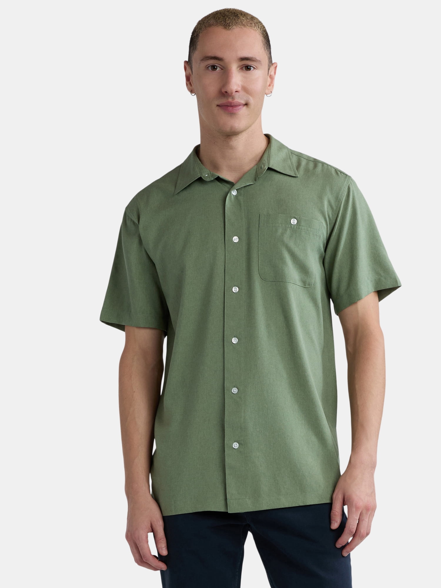 George Men's & Big Men's Microfiber Button Up Shirt with Short Sleeves ...