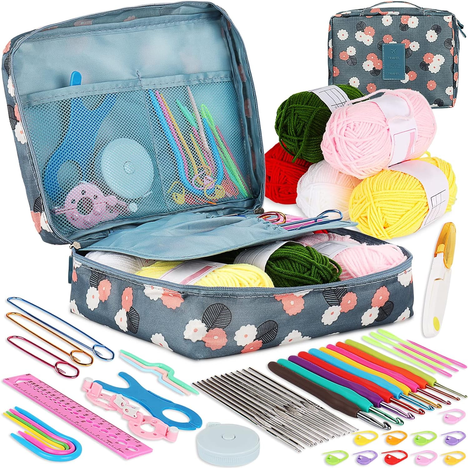 GET IT Blue Flowers-Coopay 58PCS Crochet Kit Beginners Crochet Set with ...