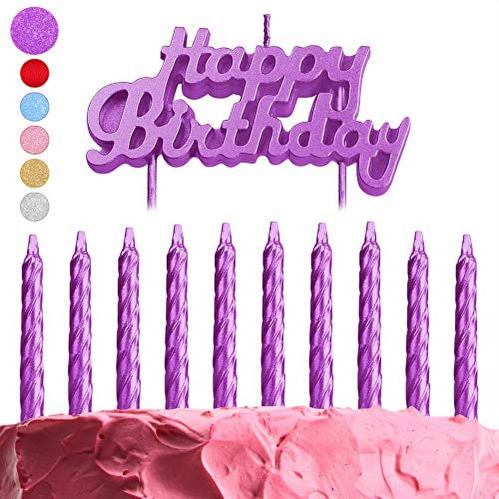 GET FRESH Purple Birthday Cake Candles Set â€“ 10-Pack Spiral Metallic ...