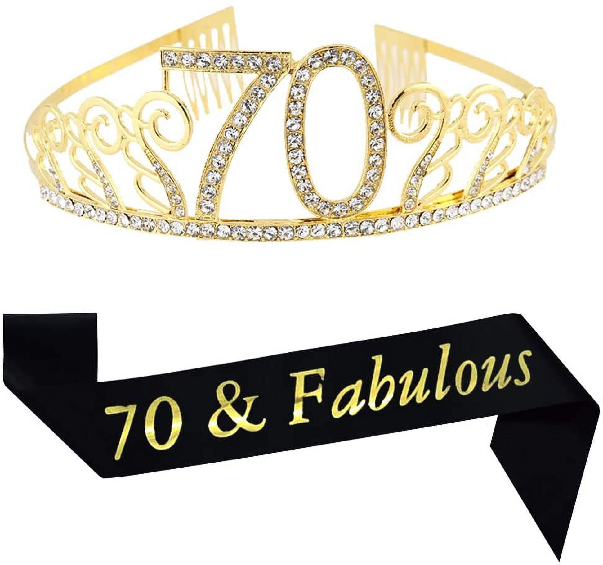 GET IT 70th Birthday Gold Tiara and Sash Glitter Satin Sash and Crystal ...