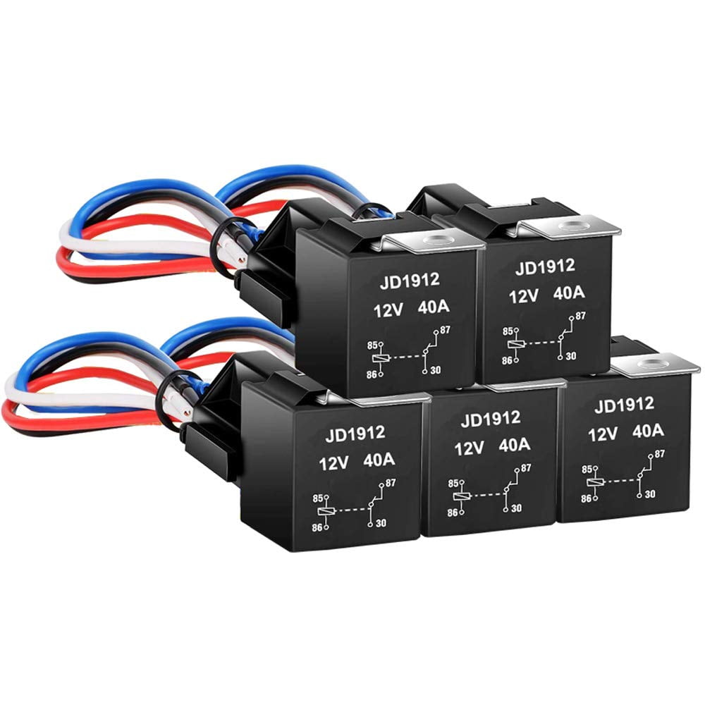 GET IT US 4pin-5pcs-JD1912 Car Relay 12V 40A 4 Pin SPST 12AWG Harness ...
