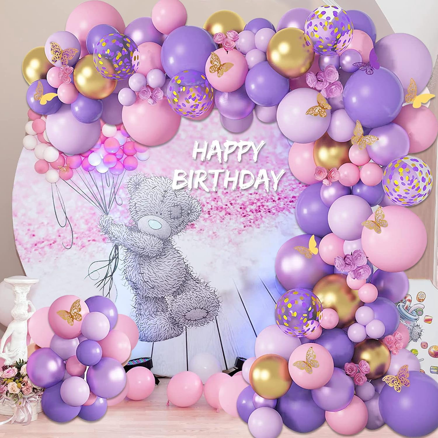 GET IT US Purple Metallic Gold Butterfly-Pink Balloons Garland Arch Kit ...