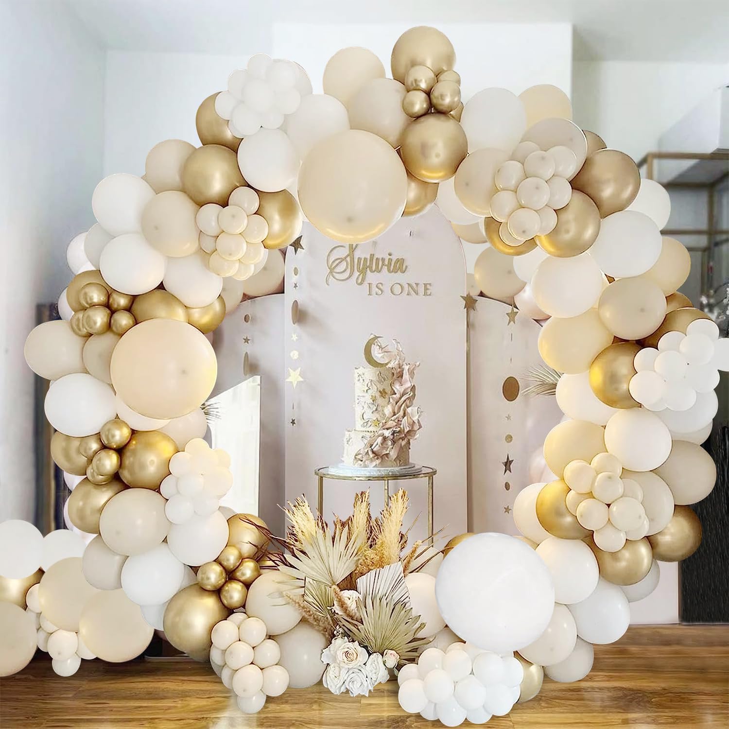 GET IT US White Sand Gold-Pink Balloons Garland Arch Kit, Pastel Light ...