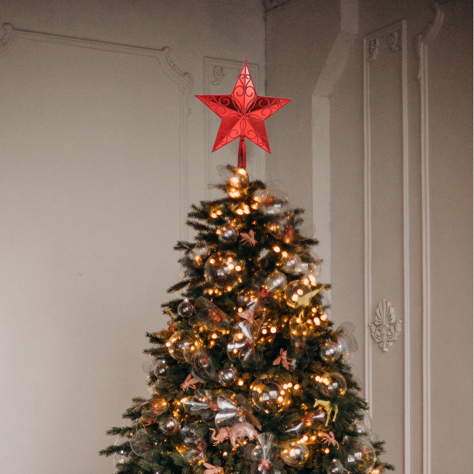 GETAJGHSD 1Pcs Christmas Tree Topping Star Red Plastic Decoration for ...