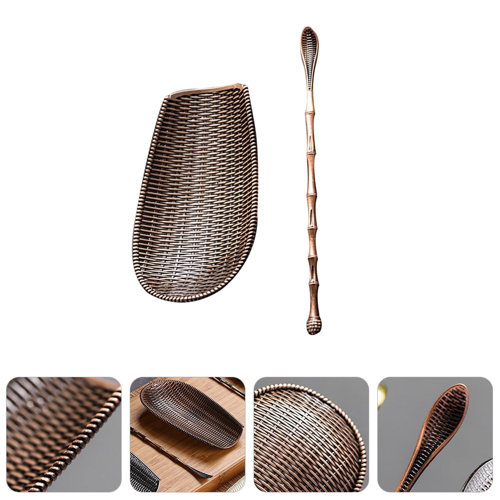 GETAJGHSD 2Set Chinese Tea Tools Bamboo Weave Pattern Alloy Measuring ...