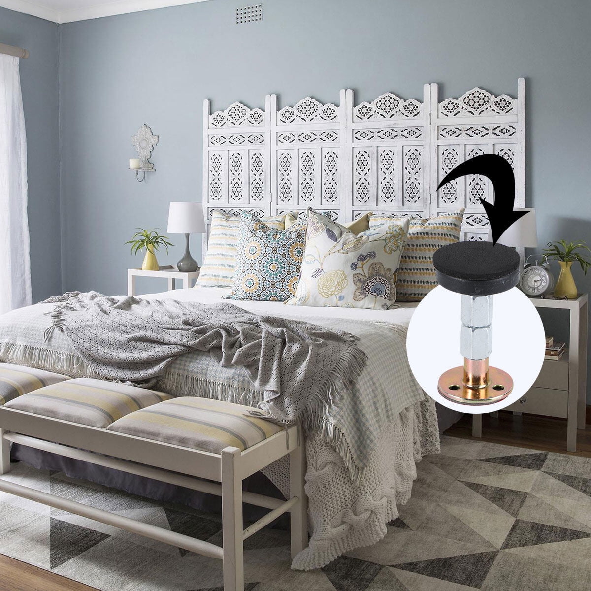 GETAJGHSD 4Pcs Bedside Fixator Metal Stainless Steel EVA Anti-sloshing ...