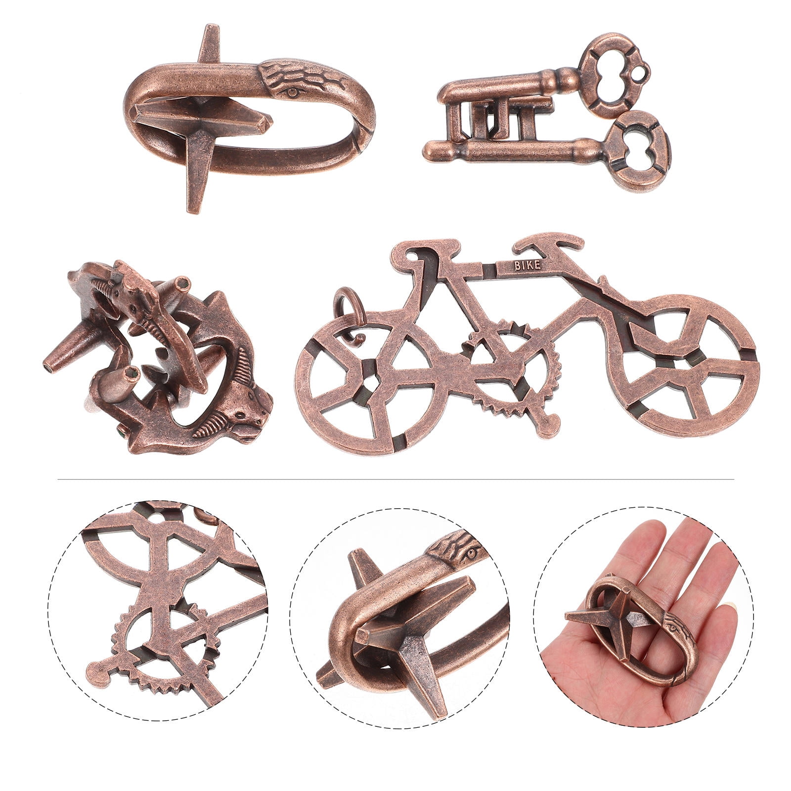 GETAJGHSD Metal Brain Teaser Puzzles 4Set Gold Color Educational for ...