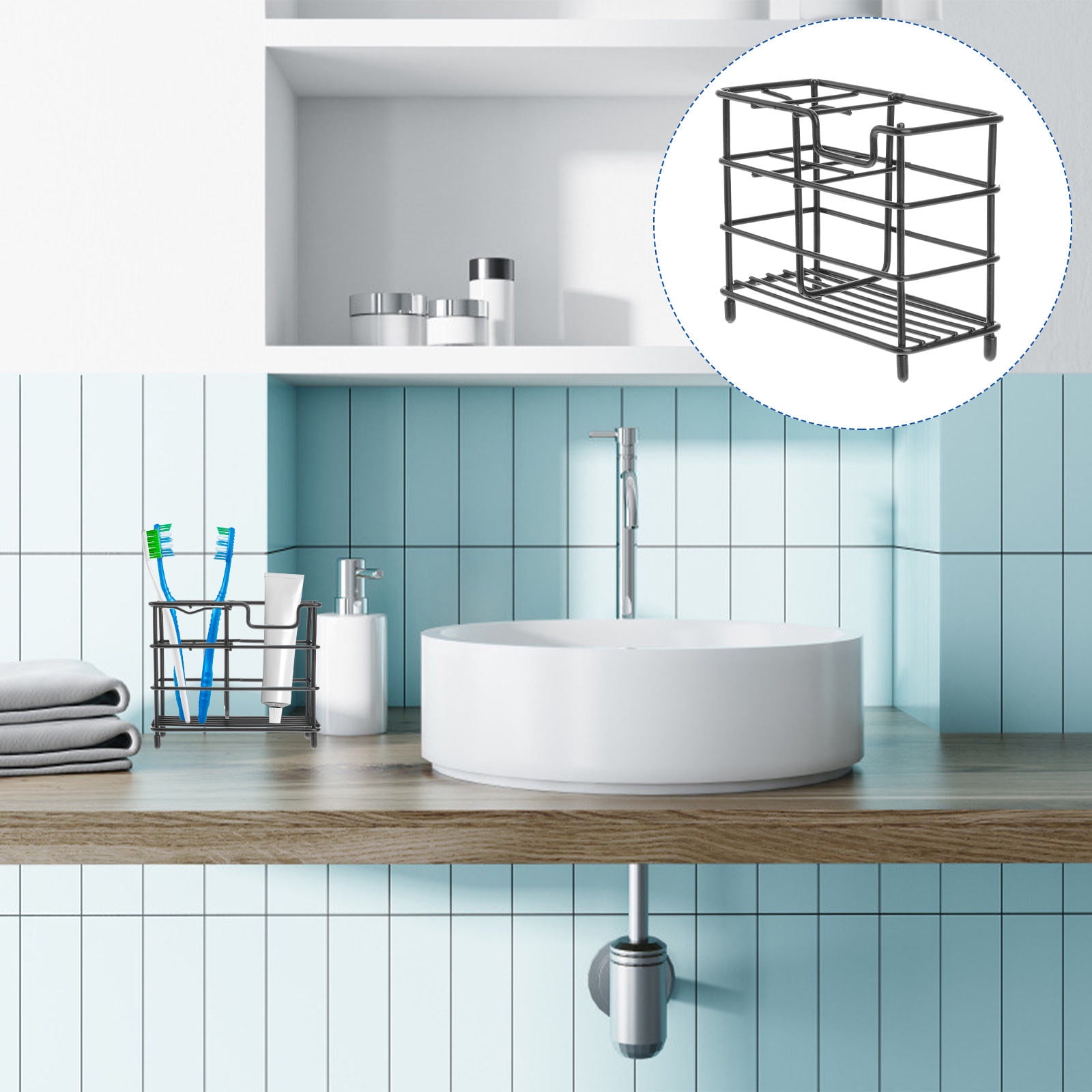 GETAJGHSD Toothpaste Rack 1Set Stainless Steel Black Square Shape Proof ...