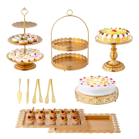 GETHFS 10-Piece Gold Dessert Table Display Set, Metal Cake Stand ...